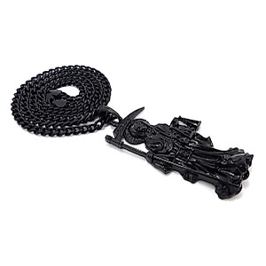 MAXBLING81 Hip Hop Jet Black Saint Death Santa Muerte Charm Pendant & 5mm 24" Cuban Chain Fashion Necklace for Gift, Halloween Party
