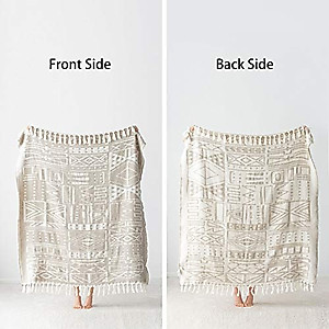 Hofdeco Modern Boho Decorative Throw Blanket with Fringe for Couch Sofa, Cozy Woven Knit, Khaki Boho Tribe Geo, 55"x60"