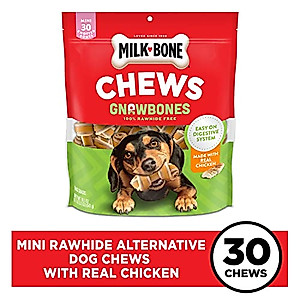 Milk-Bone Gnaw Bones Rawhide Free Dog Chew Treats, Chicken, 30 Mini Knotted Bones