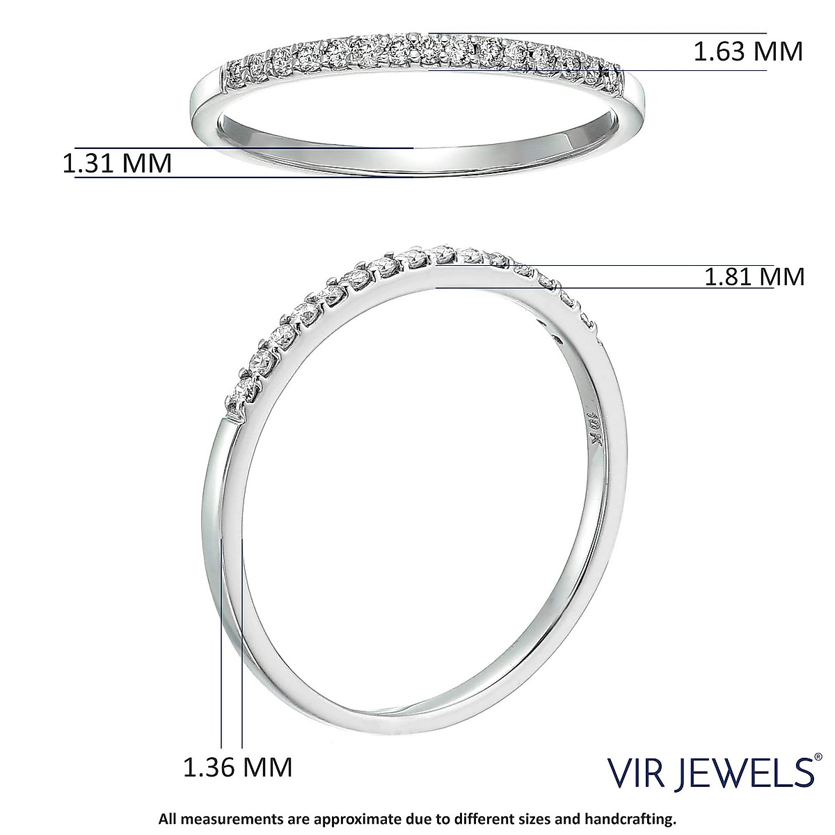 VIR JEWELS 1/8 cttw Diamond Wedding Anniversary Band for Women, Round Diamond Engagement Ring 10K White Gold Prong Set 0.125 cttw, Size 10