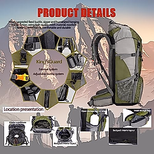 ALFREVER 70L Hiking Backpack, Waterproof Camping Essentials Bag, Lightweight Hiking Backpacking Back Outdoor Travel Pack (Forest green)