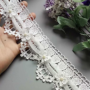 1 Yard White Lace Trim Fabric Bow-Knot Pearl Embroidered Lace Ribbon Handmade DIY Sewing Supplies Craft Clothes Decoration