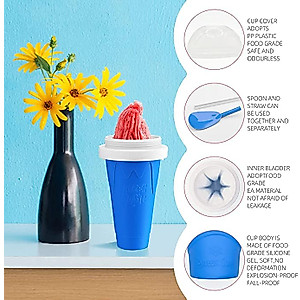 GRETA COMMERCE Slushy Maker Cup Portable and Double Layer Ice Cream Maker Slushie Magic Cup for DIY Drinks Milk Shake (Blue)