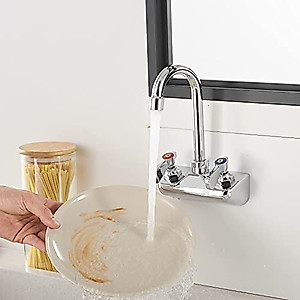 BWE Kitchen Faucet Commercial Wall Mount Chrome Dual Handles with High Arc 360° Swivel Spout Centerset Hand Sink Faucet for Utility Laundry Restaurant Mixer Tap Brass Construction