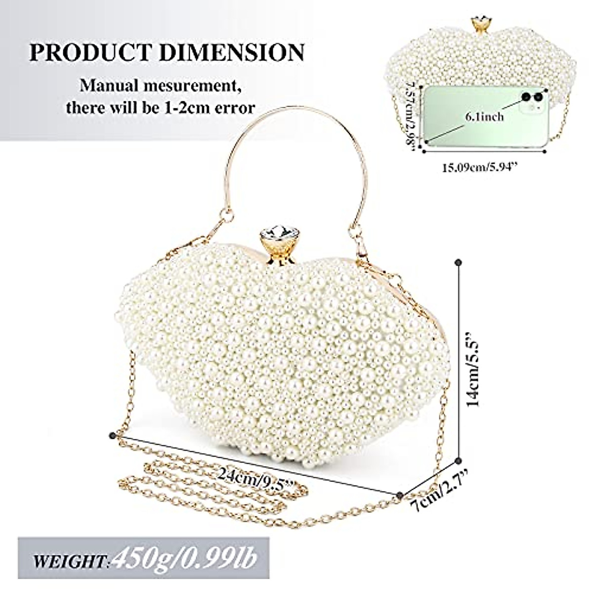 UBORSE Clutch Bag Ceremony Pearl Evening Bag Elegant Women Shoulder Bag Small Bridal Purse for Wedding Cocktail Party