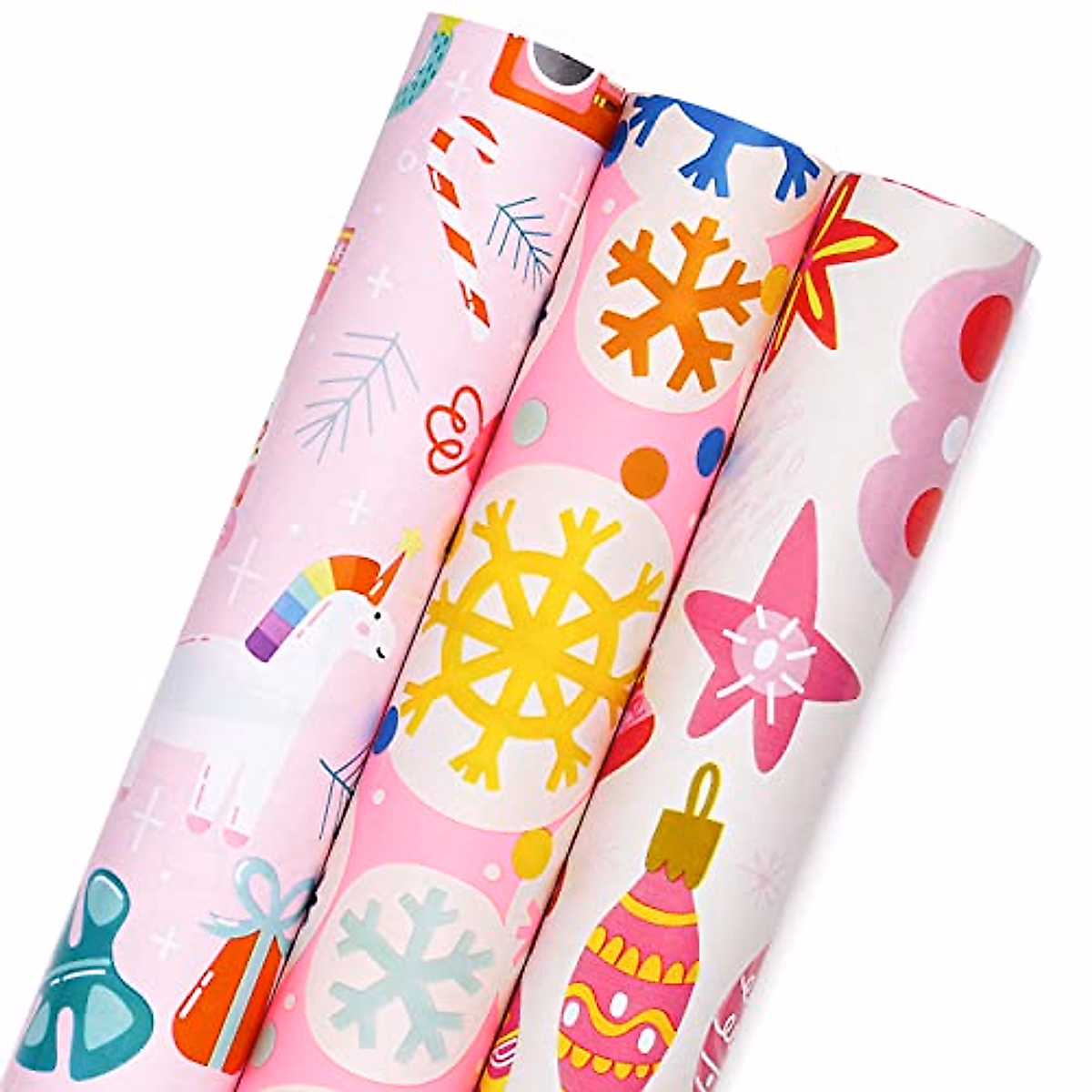 MAYPLUSS Christmas Wrapping Paper Roll - Mini Roll - 17 inch X 120 inch Per roll - 3 Different Pink Design (42.3 sq.ft.ttl)