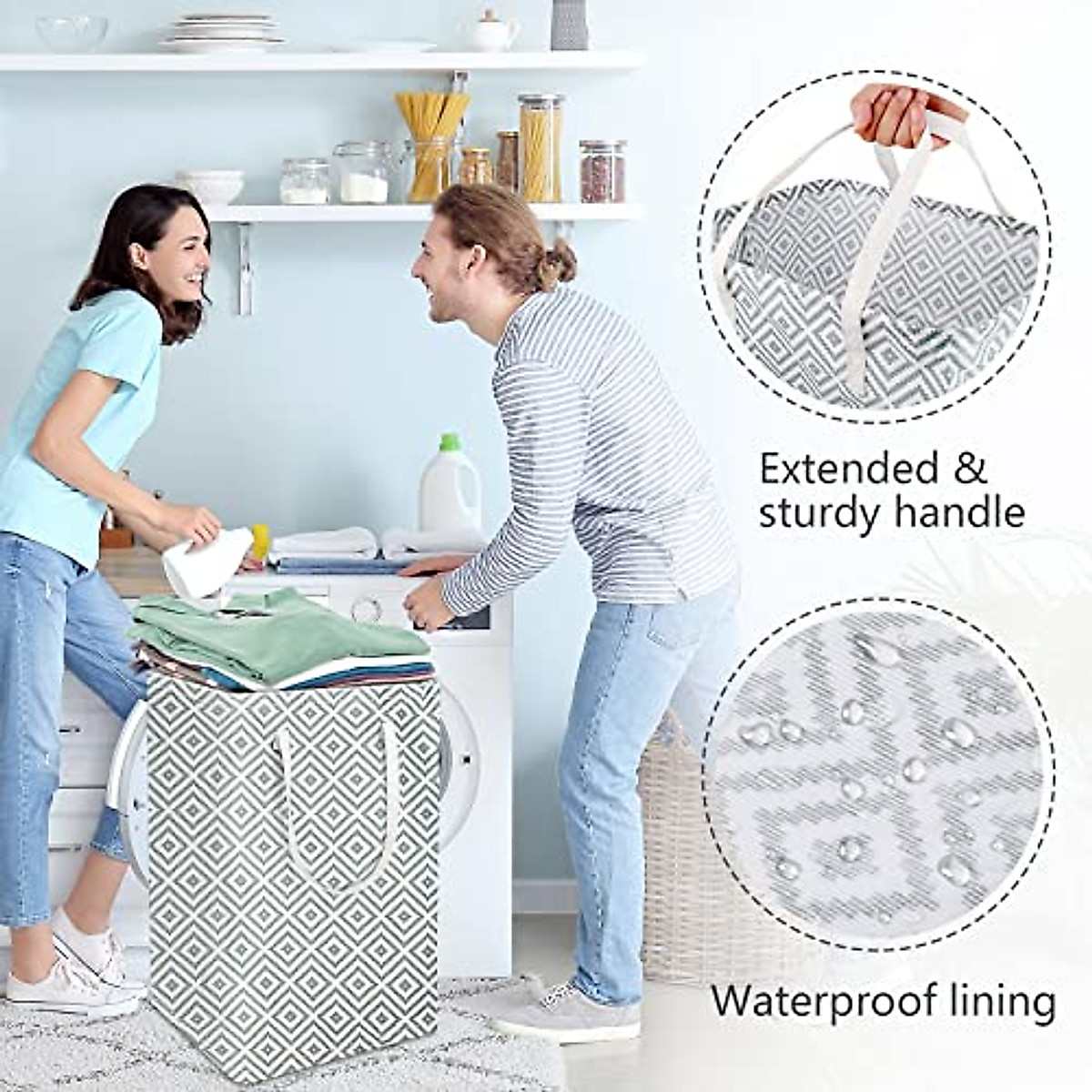 Letensh Laundry Baskets 2 Pack, 75L Foldable Laundry Hampers with Mesh Laundry Bag, Waterproof Dirty Clothes Hamper Organizer Freestanding Tall Laundry Bin with Handles for Laundry Room, Bedroom, Dorm