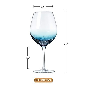 Joeyan Handmade Blue Crackle Wine Glasses,Large Crystal Burgundy Wine Glass Cup with Stem,Red White Wine Goblet Tumbler,Aesthetics Glassware Collection,Set of 2,21 oz