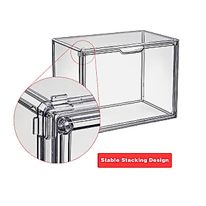 GUDEMAY Clear Stackable Plastic Storage Bins with Magnetic Lid, Dustproof Book & Cosmetic Display Cases, Large Figures Collectibles Showcase, Shoe Box, Protection Organizer (Transparent Gray -3 Pack)
