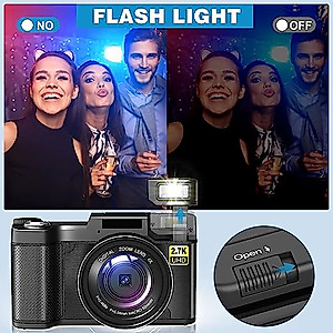 Digital Camera for Photography FHD 2.7K 30MP Vlogging Camera for YouTube, Point and Shoot Cameras with 3 Inch 180 Degree Flip Screen, 32GB TF Card Portable Small Camera for Teens Kids Seniors