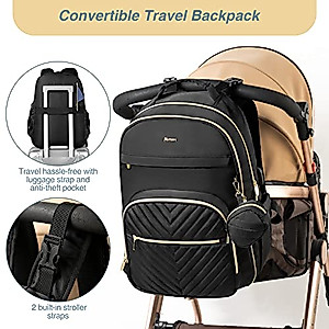 MOMUVO Diaper Bag Backpack, Quilted Baby Bag with Changing Pad & Stroller Straps & Pacifier Case, Large Travel Diaper Bags for Mom Dad, Black