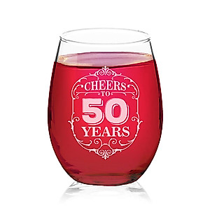 Veracco Cheers To 50 Years 50th Birthday Gift For Him Her Fifty and Fabulous Stemless Wine Glass (Clear, Glass)