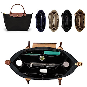 ETTP Purse Organizer Insert for le pliage Tote，Handbag Organizer Compatible with le pliage Shoulder Bag Large/Small,LE PLIAGE Top Handle Small/Medium (Black, Large)