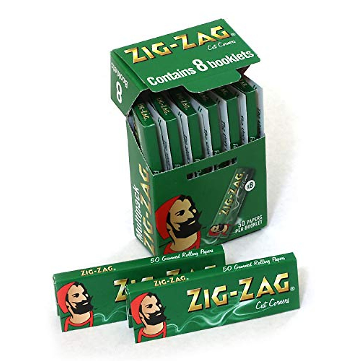 8 booklets x Zig Zag Green Cut Corners Regular size 70mm Multipack of papers
