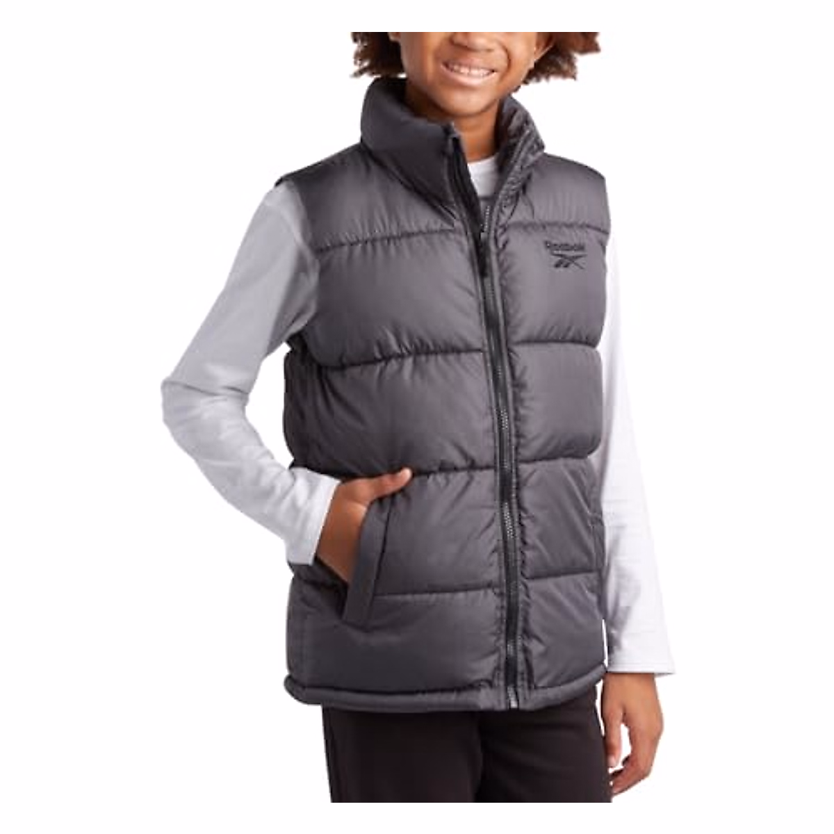 Reebok Boys Puffer Vest - Kids Lightweight Quilted Full Zip Vest - Outerwear Sleeveless Jacket for Boys (8-20), Size 8, Charcoal