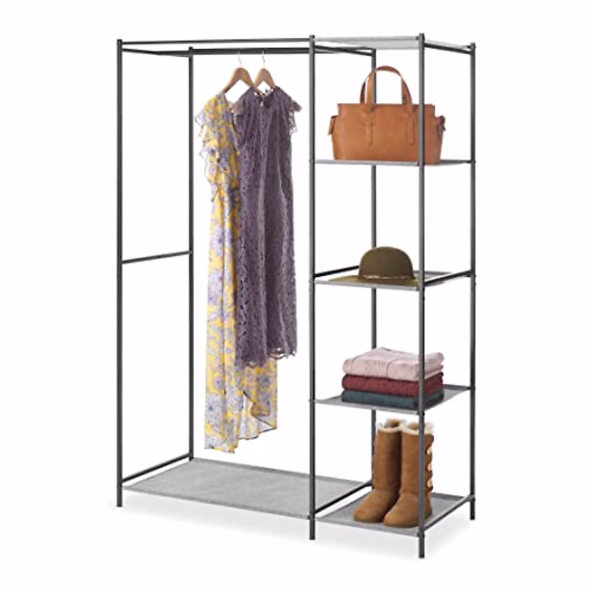 Whitmor Double Rod Closet with Shelves, Gray and Black