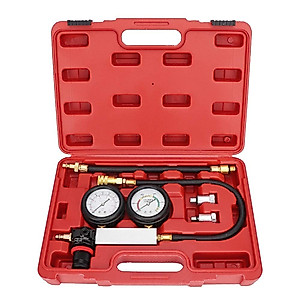 Cylinder Leakage Detector, Dual Pressure Gauges Engine Compression Leakdown Detector Tester Kit for Piston, Valve, Head Gasket Diagnosis Leakage Test Set, with Spark Plugs