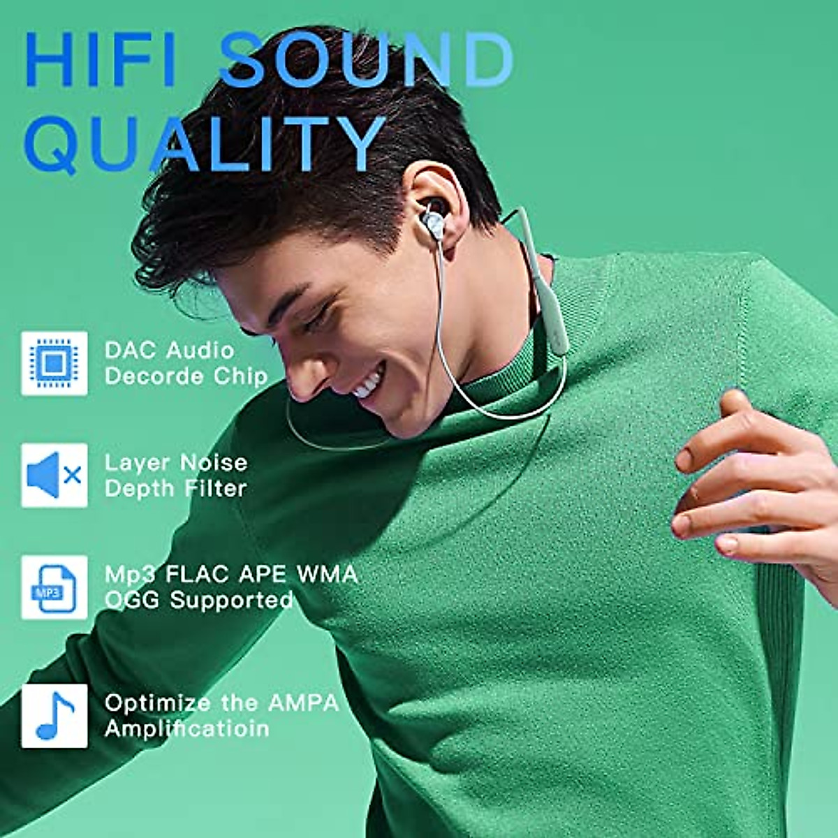 64GB MP3 Player with Bluetooth 5.2, AiMoonsa Music Player with Built-in HD Speaker, FM Radio, Voice Recorder, HiFi Sound, E-Book Function, Earphones Included
