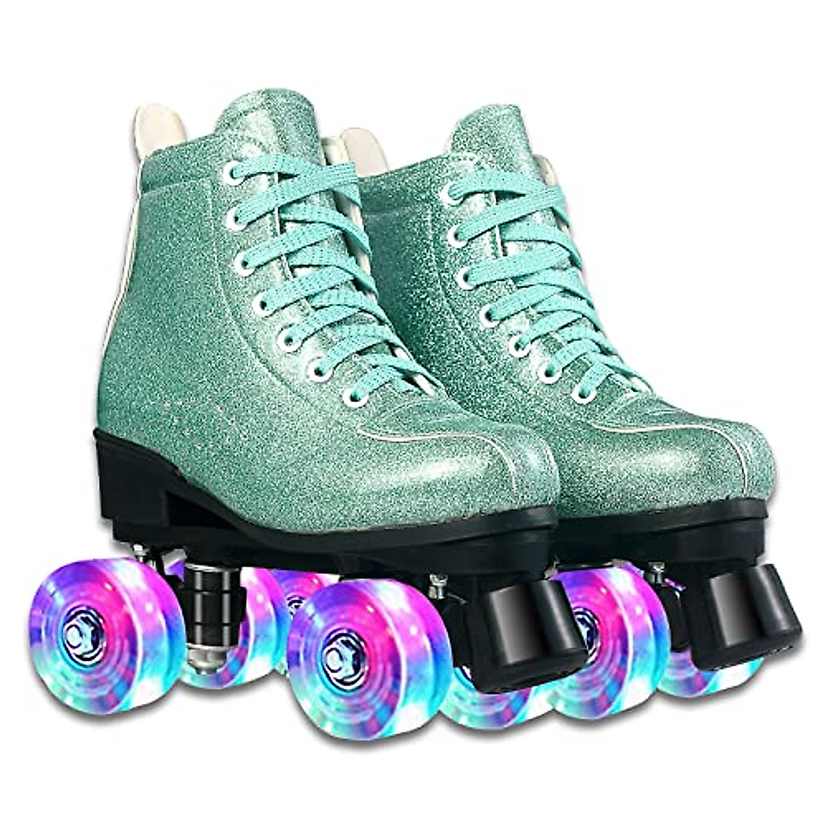 PERZCARE Roller Skate Shoes for Women/Girls,Retro 4 Wheels Quad PU Leather High-top Skates,Men/Boys Indoor Outdoor Shiny Roller Skates for Youth/Adult Unisex