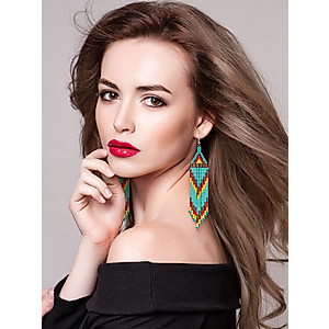 BBTO 4 Pcs Long Beaded Tassel Earrings Bohemia Colorful Native Handmade Statement Fringe Drop Earrings Boho Dangle Tassel Earrings for Women(Exotic)