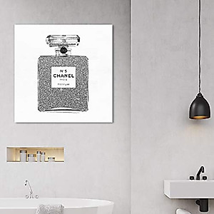 The Oliver Gal Artist Co. Fashion and Glam Wall Art Canvas Prints 'Silver Classic Number 5' Perfumes Home Décor, 30 in x 30 in, Gray, White