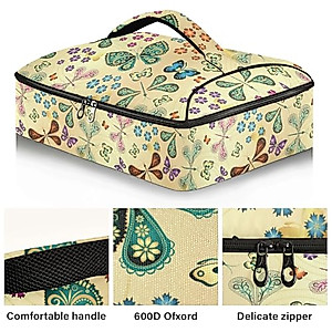 Kcldeci Insulated Thermal Food Carrier Insulated Casserole Carrier for Hot or Cold Food,Spring Golden Floral Insulated Tote Bag for Potluck Cookouts Parties Picnic,Lasagna Lugger