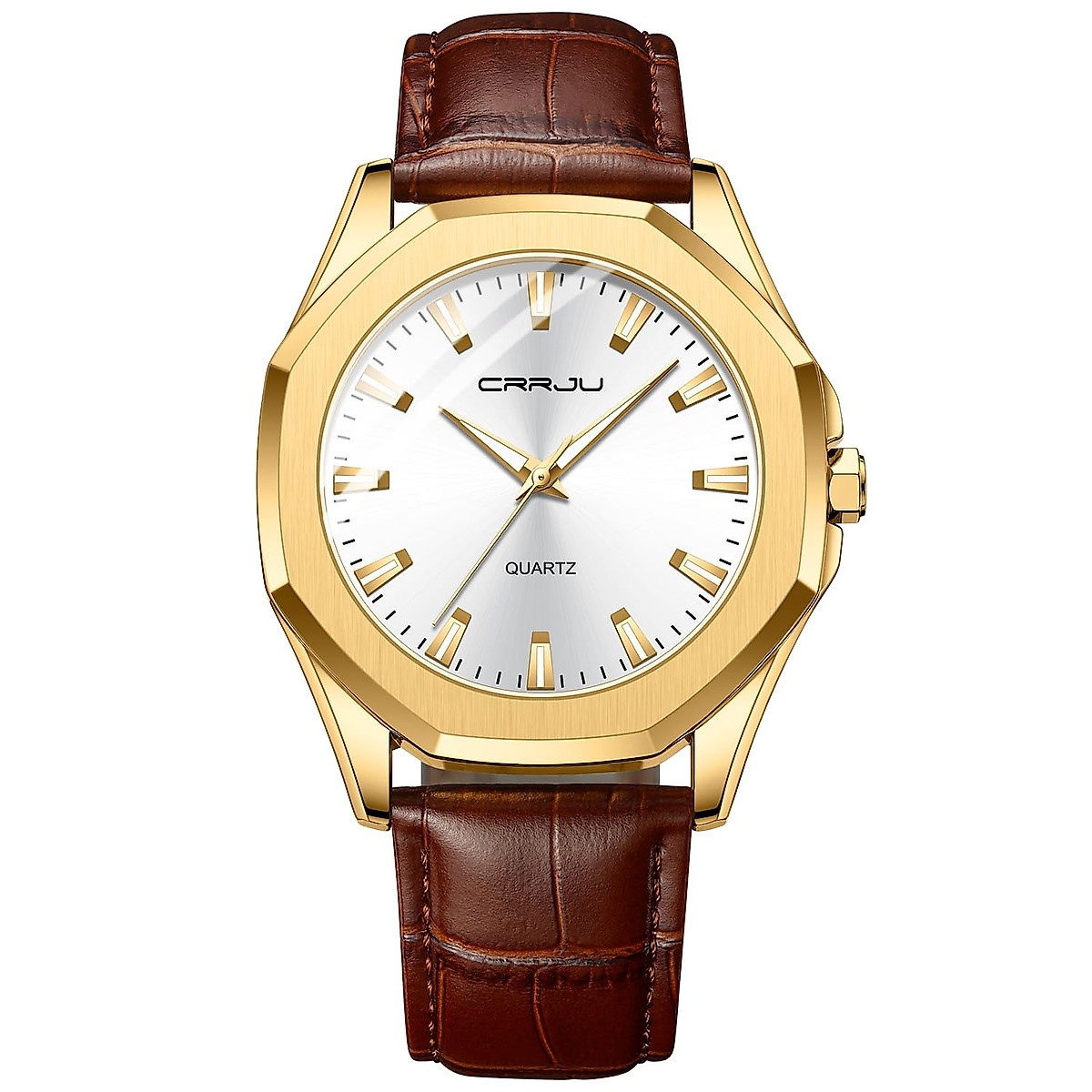 CRRJU Men's Golden Fashion Luxury Classical Leather Watches for Men Business Simple Luminous Analog Quartz Wristwatches