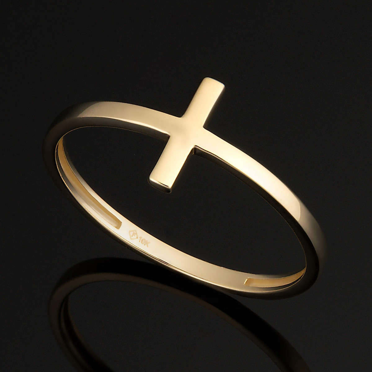 Kooljewelry 10k Yellow Gold High Polish Cross Ring (size 9)