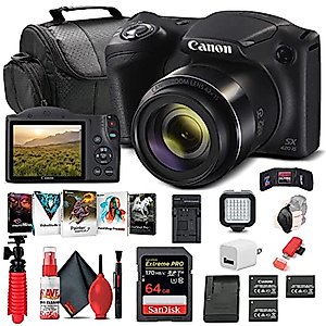 Canon PowerShot SX420 is Digital Camera (Black) (1068C001), 64GB Memory Card, 2 x NB11L Battery, Corel Photo Software, Charger, Card Reader, LED Light, Bag, Flex Tripod + More (Renewed)