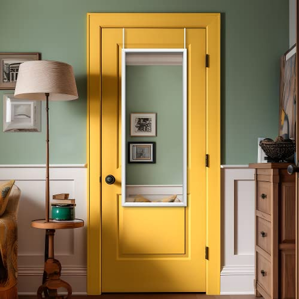 NeuType Full Length Mirror, 44" x 16" Over The Door Mirror, Wall Mount Hanging Mirror with 2 Metal Hangers for Wall Bedroom Bathroom Living Room Decor White