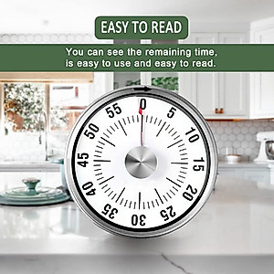 Magnetic Kitchen Timer - Visual Timer for Kids, 60-Minute Countdown Timer with Loud Alarm, Magnetic Back & Stainless Steel Face, Kitchen Timer Manual for Cooking, Toddlers, Working, Study Etc.