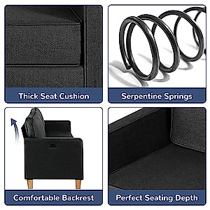 AODAILIHB 57" W Loveseat Sofa with 2 USB Charging Ports & Wide Pillows, Upholstered Comfy Couches for Bedroom Living Room Office Apartment, Small Space (1, Dark Grey)