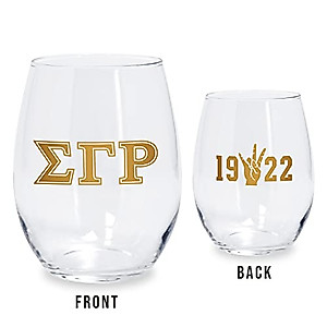 Bad Bananas BBGreek Sigma Gamma Rho Official Vendor - Set of Two 21 oz Stemless Wine Glasses with 10k Gold Ink - 1922 - SGRho - Sorority Paraphernalia