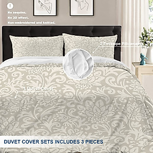 Batmerry Begie Plant Floral Twin Size 3 Pieces Bedding Comforter Cover Sets,Soft Fluffy Pastels Flowers Foliage Pattern Printed Duvet Cover for All Season