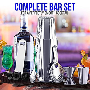 NutriChef Mixology Bartender Cocktail Shaker Set - 15 & 30 oz Stainless Steel Cocktail Bar Set Mix Drink Shaker Kit - Essentials Martini Making Kit Drink Mixing Starter Set - NCCS15PC (15 Piece Set)
