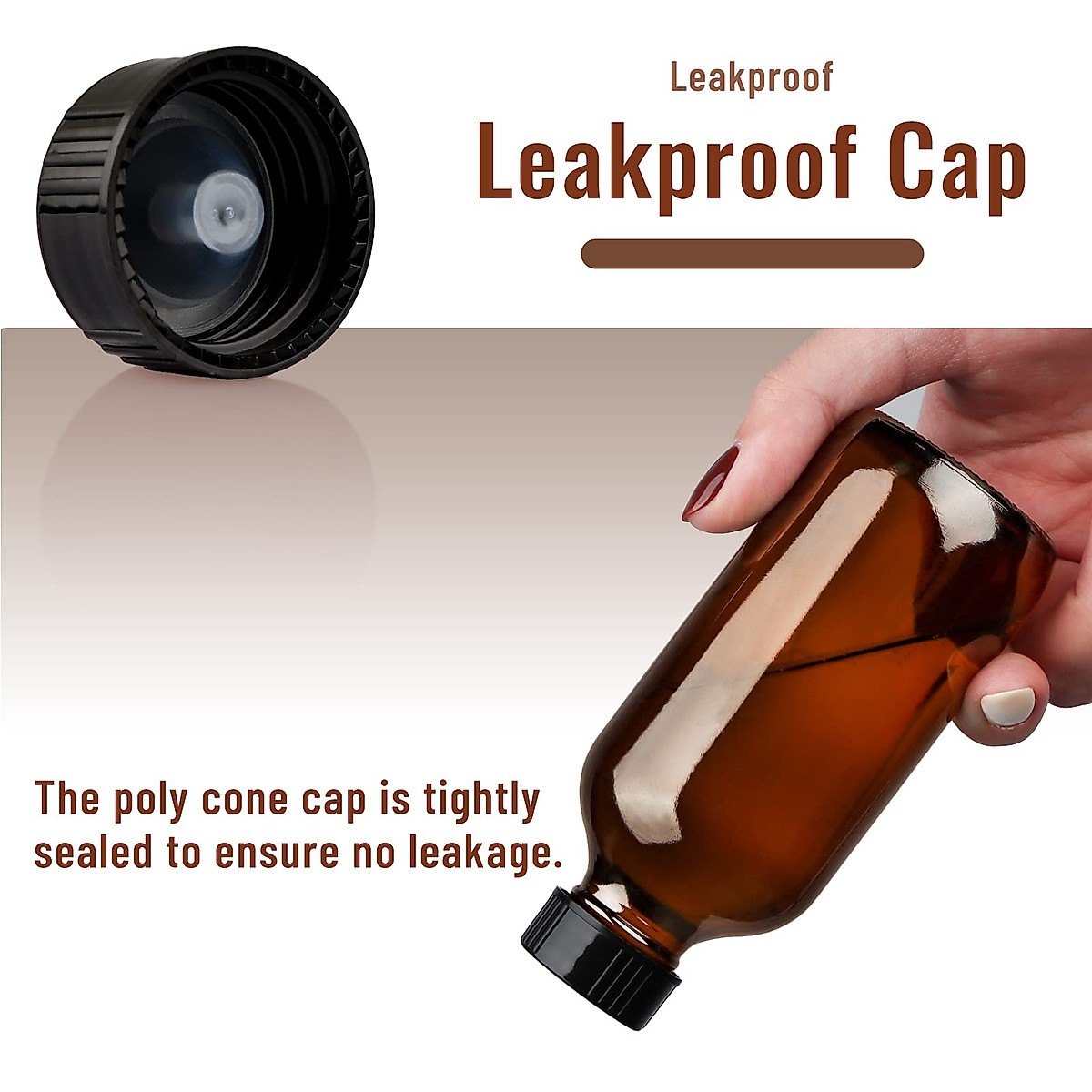 PINIWON 24 Pack 4 oz Amber Glass Bottles, 120ml Boston Round Sample Bottles with Black Poly Cone Caps, Labels, Funnels and Brush