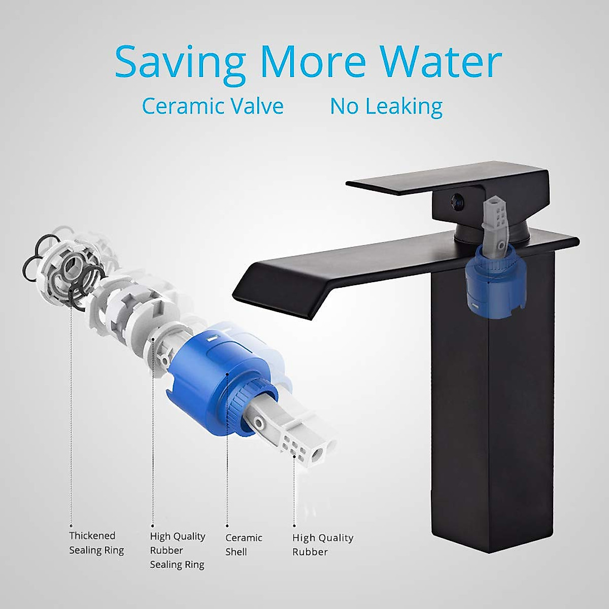 Wovier Matte Black Waterfall Bathroom Sink Faucet with Cover Plate,Single Handle Single Hole Brass Lavatory Vanity Faucet,Basin Mixer Taps with Supply Hose