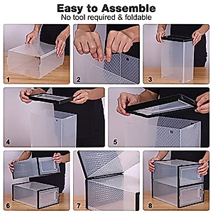 Yescom 18 Pack Shoe Storage Box Clear Shoe Organizer Bins for Closets Stackable Sneaker Container Foldable Home Closet Apartment Use Small Size Black