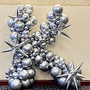 ZOPIBAICO Silver Metallic Chrome Latex Balloon Garland Kit, 101PCS 18In 12In 10In 5In Arch Garland For Baby Shower,Picnic,Wedding, Anniversary Celebration Decoration With 33FT Ribbon