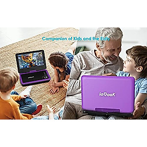 ieGeek Portable DVD Player 12.5", with 10.5" HD Swivel Screen, Car Travel DVD Players 5 Hrs Rechargeable Battery, Region-Free Video Player for Kids Elderly, Remote Control, Sync TV, USB&SD, Purple