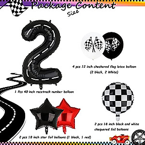 Race Car Balloons 40 Inch Racetrack Number Balloon 2 Black Baby Shower Boys Two Fast Birthday Race Car Theme Party Decor Supplies Mylar Checkered Flag Latex Balloon 10 Pcs