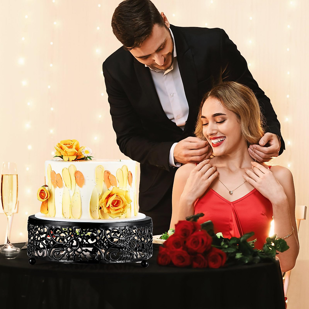 Lallisa 6 Pcs Black Cake Stand Set 12 Inch 10 Inch 8 Inch Wedding Cake Stand Round Metal Dessert Display Cupcake Holder Candy Display Plate for Wedding Party Birthday Decorations(Black)