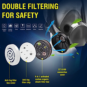 Full Face Respirator Mask - Reusable Large Face Gas Mask Professional Breathing Protection Against Dust/Organic Vapor/Formaldehyde/Chemical Perfect for Airbrush, Car Spraying, Sanding, Paint Work