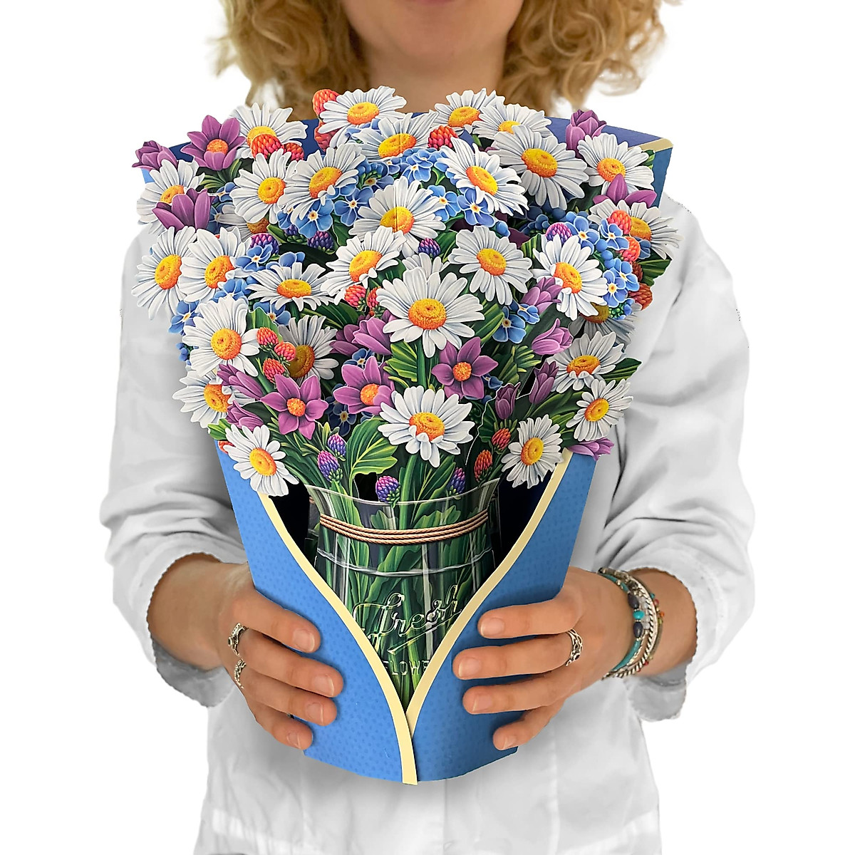 Freshcut Paper Pop Up Cards, Paper Flower Bouquet 3D Popup Greeting Cards with Note Card & Envelope, Birthday Card, Anniversary, Get Well Gifts for Women, 12" Field of Daisies