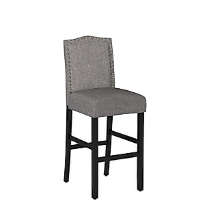 COSTWAY Bar Stools Set of 2, Counter Height Dining Side Barstools, w/Thick Cushion, Linen Surface, Nailhead Trim, Rubber Wood Legs, High Leisure Chairs for Living Room, Kitchen, Dining Room, Gray