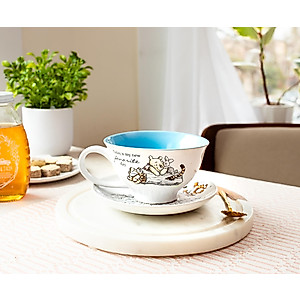 Silver Buffalo Disney Winnie the Pooh Walking Classic Scene Ceramic Teacup and Saucer, 12 Ounces