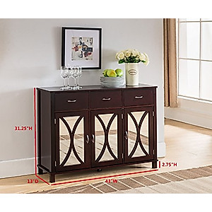 Kings Brand Furniture - 3-Door Sideboard Buffet Server Cabinet, Mirrored Doors/Espresso