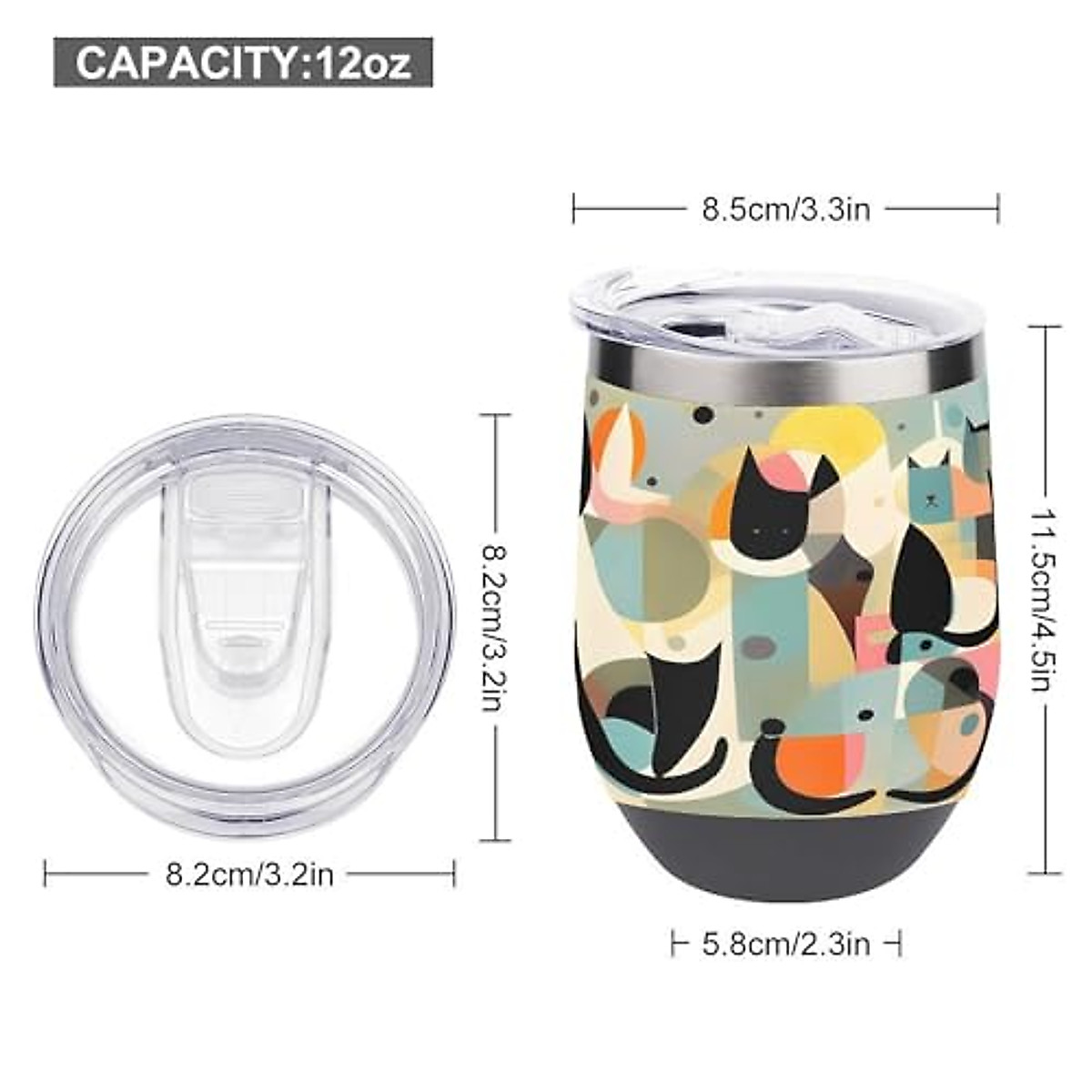 Stainless Steel Insulated Cup, Mid-Century Modern Art Cat Print 304 Stainless Steel, Smooth Round Rim Ideal for Office, Home, And Gift Giving