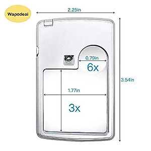 Wapodeai 6X 3X LED Magnifying Glass with Light, Premium Card Type Magnifying Glasses, Magnifying Glass for Reading, Kids, Jewelry, Science, 3X Magnifier Magnifying Glasses with Light, Silver