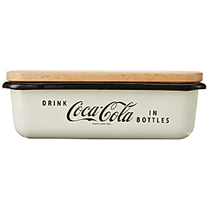 TableCraft's Coca-Cola Enamel Butter Dish with Lid 6.5 x 3 x 2.25", White